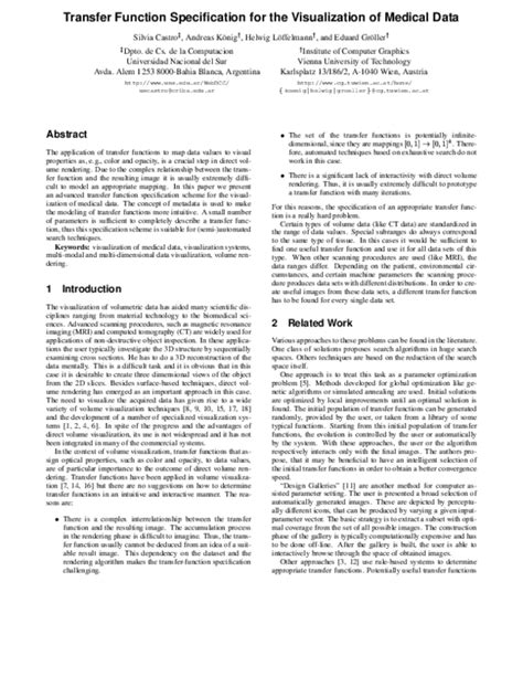Pdf Transfer Function Specification For The Visualization Of Medical Data