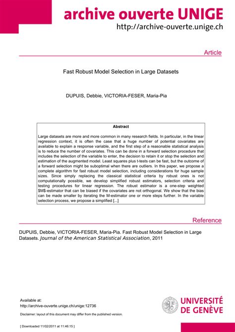 Pdf Fast Robust Model Selection In Large Datasets