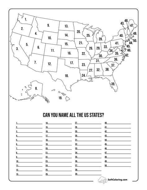Printables Us States Map Quiz Coloring Page Softcoloring