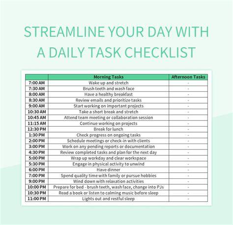 Free Daily Task Checklist Templates For Google Sheets And Microsoft Excel Slidesdocs