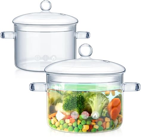 Uiifan 2 Pcs Glass Cooking Pot With Cover And Handle Heat