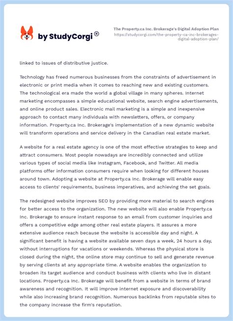 The Propertyca Inc Brokerages Digital Adoption Plan Free Essay Example