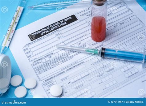 Blank Doping Control Syringe And Blood Close Up Stock Image Image