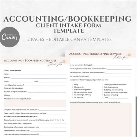 New Client Intake Form For Bookkeeping Client Etsy