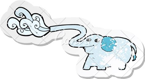 Retro Distressed Sticker Of A Cartoon Elephant Squirting Water 素材