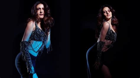Fatima Sana Shaikh Oozing Hotness In Diamond Embedded Bralette And Thigh High Satin Skirt