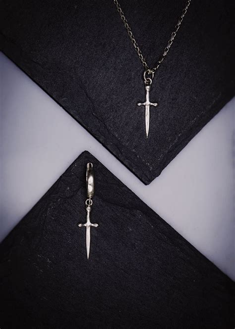 Tiny Dagger Hoop Earring Sterling Silver Dagger Hoops The Hunt
