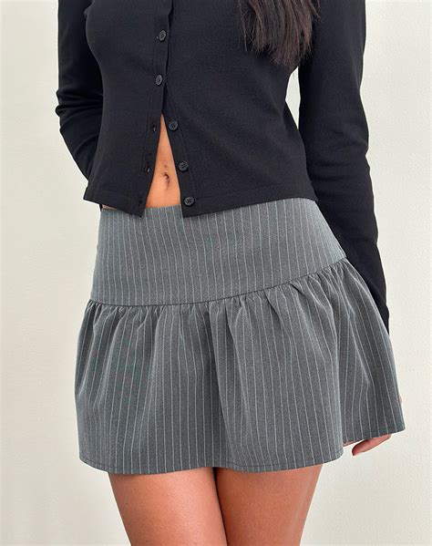 Grey Pinstripe Mini Skirt Raffita Motelrocks Com Us