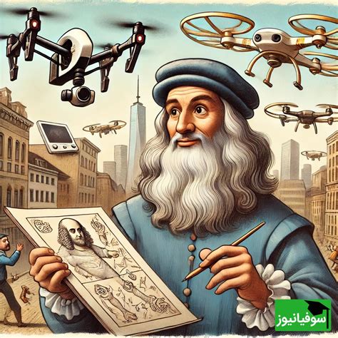 شوخی با هنر لئوناردو داوینچی در حال خلق اثر هنری با کمک کوادکوپتر