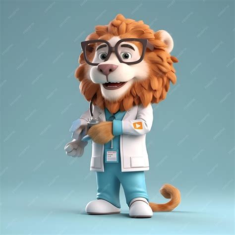 Premium Ai Image Cartoon Lion Doctor With Glasses Holding A