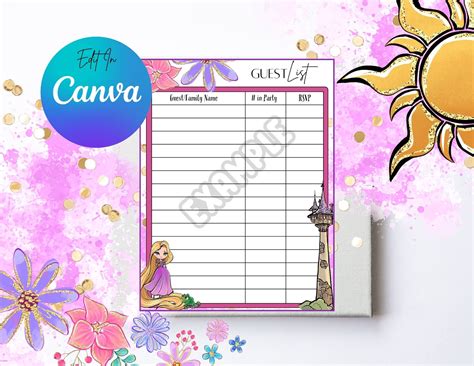 Rapunzel Themed Party Planner Canva Template Digital Download Etsy