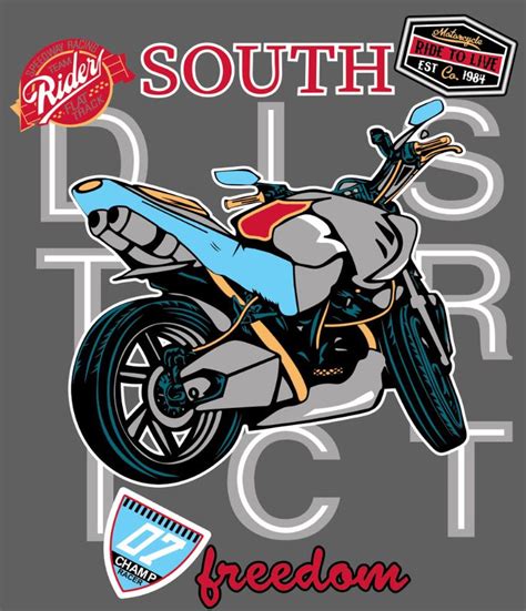 South Riders Motorcycle Print Design Bullet Bike Illustration
