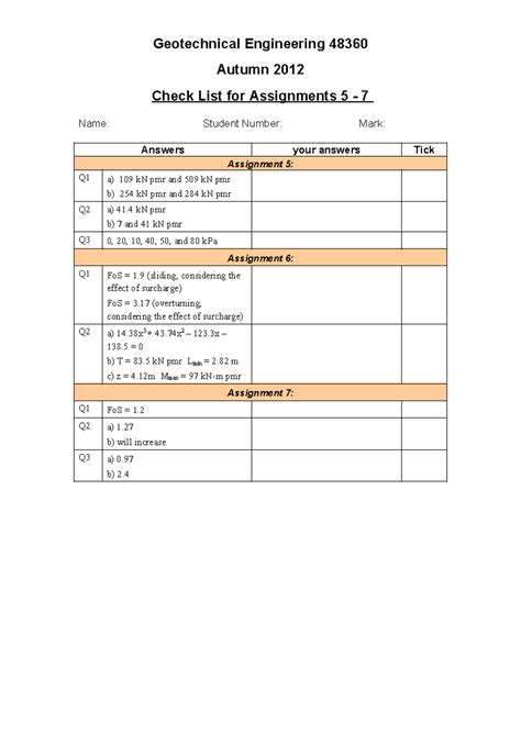 Assignments 5 7 Check List 2012 A Geotechnical Engineering 48360