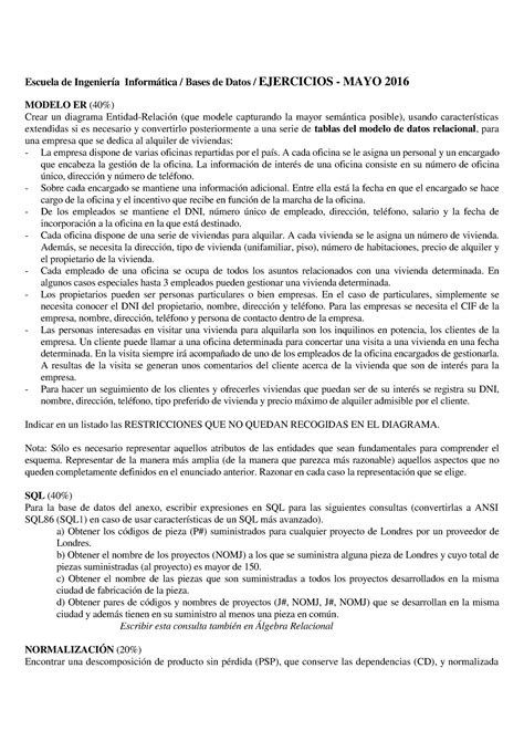 Bd Ejercicios Mayo 2016 Ex Escuela De Ingeniería Informática Bases De Datos Ejercicios