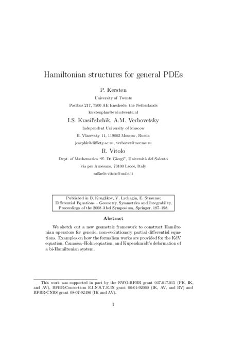 Pdf Hamiltonian Structures For General Pdes