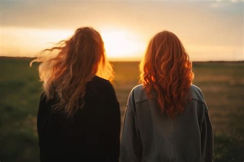 Premium Ai Image Rear Back View Of Girlfriends Enjoying The Sunset