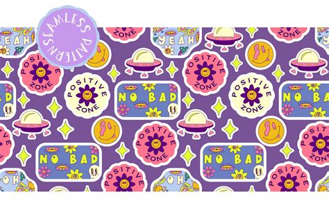 Retro Trippy Smile Sticker Pattern Gráfico Por Smirnova26051994 · Creative Fabrica