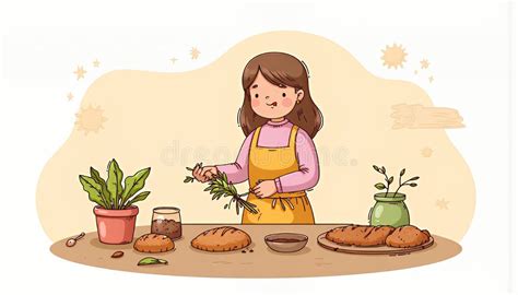 Happy Mother Baking Bread In A Warm Chibi Illustration Stock Illustration Illustration Of