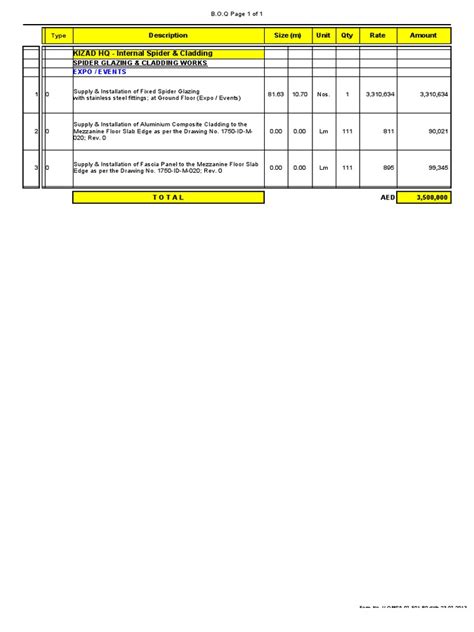 Excel Boq Spider Glazing And Cladding Pdf