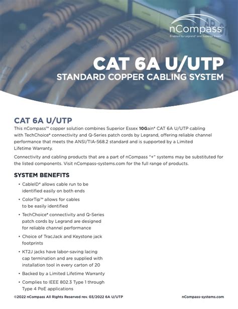 Cat 6a U Utp Data Sheet Ncompass Systems