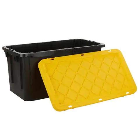 57 Gallon Hdx Tough Storage Tote In Black With Yellow Lid Rectangle
