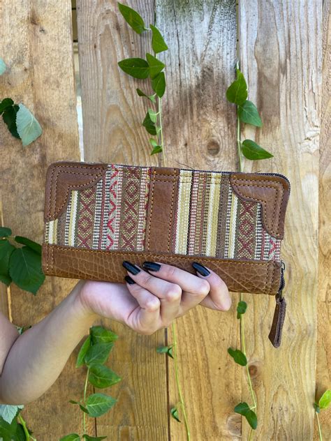 Patterned Fabric And Leather Himalayan Wallet Made In Nepal Etsy