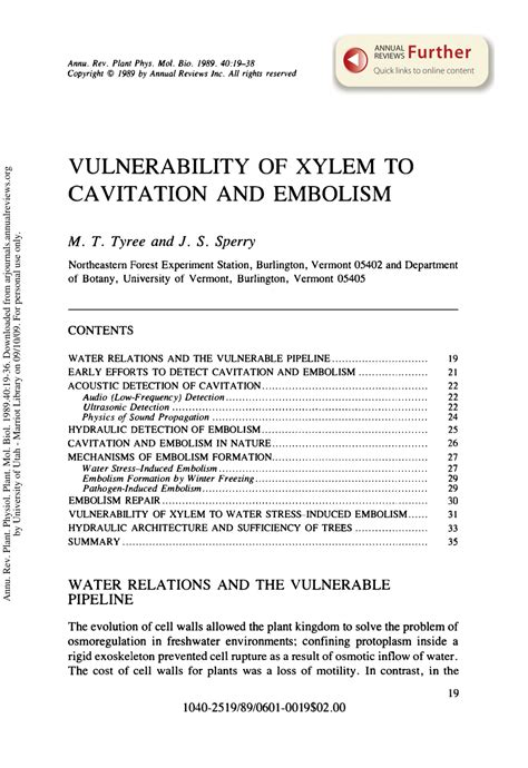 Pdf Vulnerability Of Xylem Cavitation And Embolism Ann Rev Plant