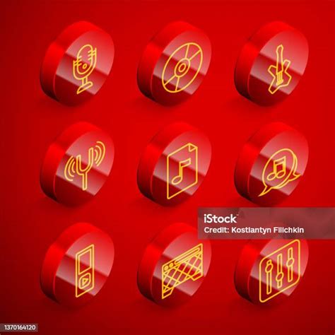 세트 라인 마이크 비닐 디스크 일렉트릭베이스 기타 음악 튜닝 포크 Mp3 파일 문서 노트 톤 플레이어 와 기타 앰프 아이콘 벡터 3차원 형태에 대한 스톡 벡터 아트 및 기타