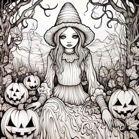 Premium Ai Image A Drawing Of A Witch With A Witch Hat And Pumpkins