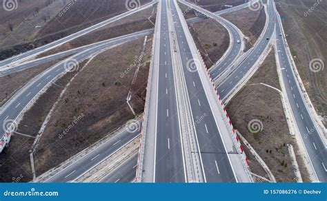 Aerial View Of Highway And Overpass Road Junction Highway