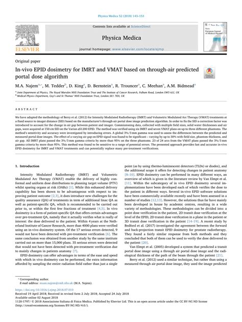 Pdf In Vivo Epid Dosimetry For Imrt And Vmat Based On Through Air