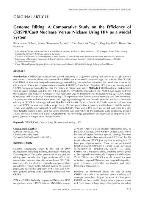 Pdf Genome Editing A Comparative Study On The Efficiency Of Crispr