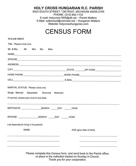 Census Form Holycross