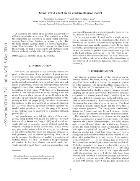 Pdf Small World Effect In An Epidemiological Model