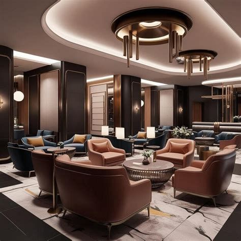 Sophisticated Hotel Lounge With Modern Decor And Ambient Lighting 3d