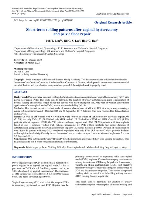Pdf Short Term Voiding Patterns After Vaginal Hysterectomy And Pelvic