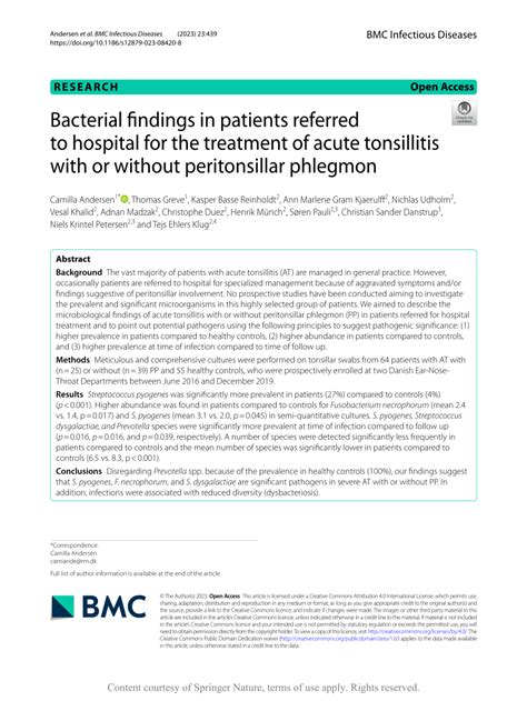 Pdf Bacterial Findings In Patients Referred To Hospital For The Treatment Of Acute Tonsillitis