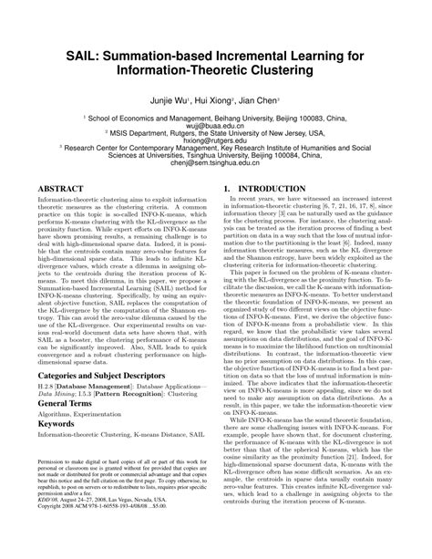 Pdf Sail Summation Based Incremental Learning For Information Theoretic Text Clustering