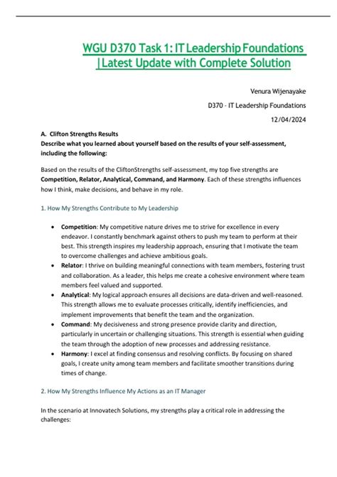 Wgu D370 Task 1 It Leadership Foundations Latest Update With Complete