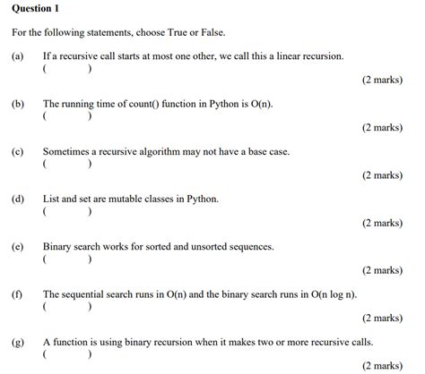 Solved For The Following Statements Choose True Or False Chegg