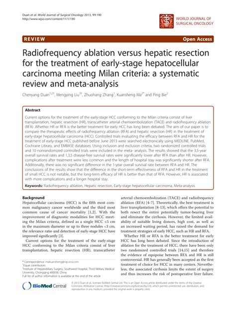 Pdf Radiofrequency Ablation Versus Hepatic Resection For The Treatment Of Early Stage