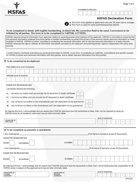 Nsfas 2025 Declaration Form Final Pdf
