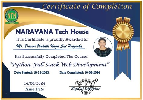 Dasari Venkata Naga Sai Priyanka On Linkedin Pythonfullstack Certification Webdevelopment