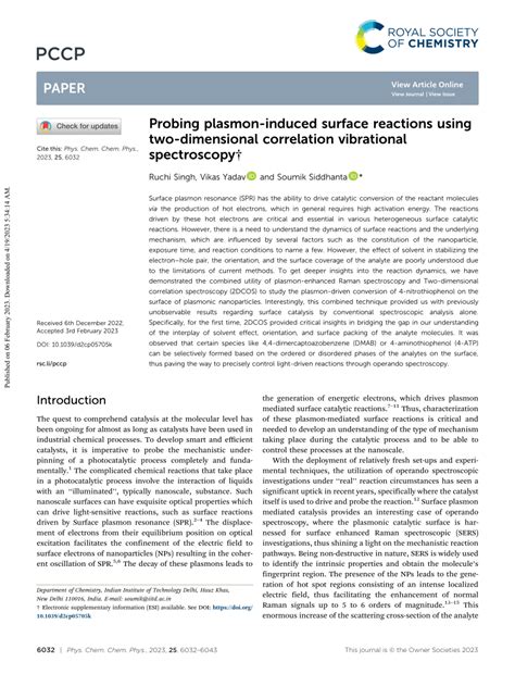 Pdf Probing Plasmon Induced Surface Reactions Using Two Dimensional Correlation Vibrational