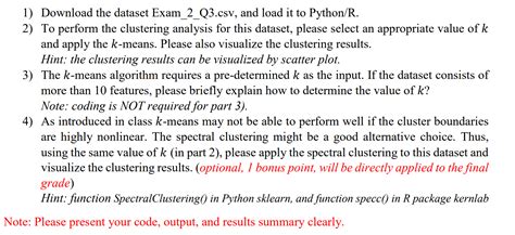 solved 1 download the dataset exam 2 q3 csv and load it to