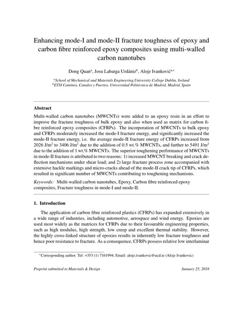 Pdf Enhancing Mode I And Mode Ii Fracture Toughness Of Epoxy And Carbon Fibre Reinforced Epoxy