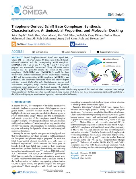 Pdf Thiophene Derived Schiff Base Complexes Synthesis Characterization Antimicrobial