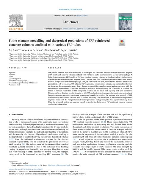 Pdf Finite Element Modelling And Theoretical Predictions Of Frp
