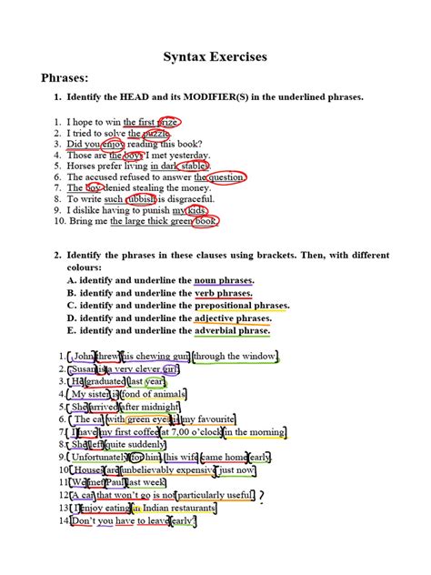 Exercises English Syntax Pdf Linguistic Morphology Linguistic Typology