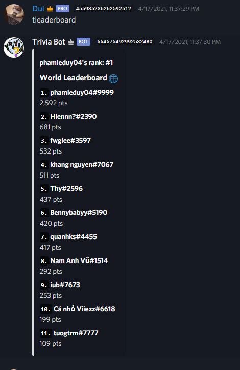 Trivia Discord Devpost